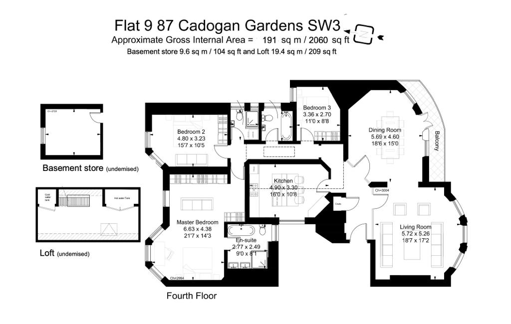 Cadogan Gardens, Chelsea, London SW3, 3 bedroom flat for sale ...